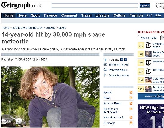 Garoto alemão diz ter ficado ferido com queda de meteorito - 15/06/2009 ...