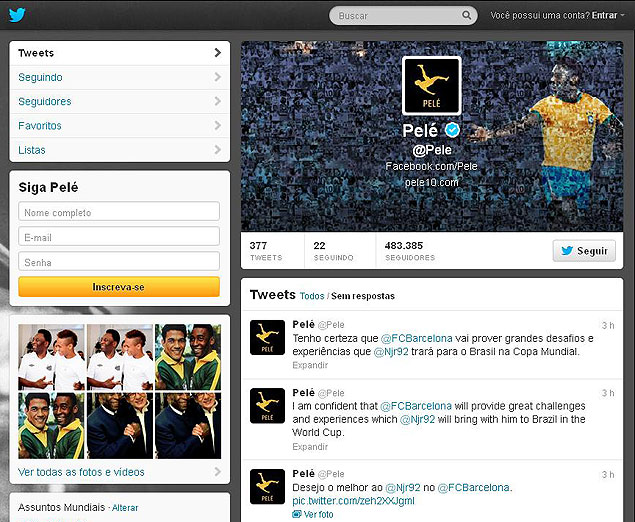 Pelo Twitter, Pelé deseja sorte a Neymar e prevê título da Copa-2014 ...