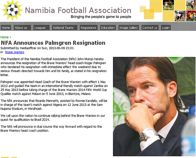 Ameaçado de morte, treinador sueco deixa a seleção da Namíbia - 10/06 ...
