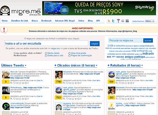 Folha.com - Tec - Migre.me deve voltar com dados recuperados - 03/09/2010